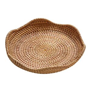 Gralara Rattan Round Serving Tray Display Hand Woven Wicker Tray for Nuts Parties Kitchen Counter Decor Table Decorative, 21cmx3cm