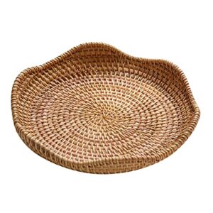 Gralara Rattan Round Serving Tray Display Hand Woven Wicker Tray for Nuts Parties Kitchen Counter Decor Table Decorative, 21cmx3cm