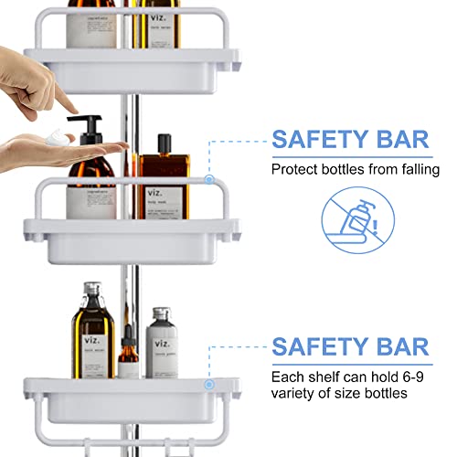 MOFAOTU Shower Caddy Corner, 4-Layer Shower Organizer, Rustproof Stainless Shower Shelves, Large Shower Storage and Shower Caddy Tension Pole, Drill Free Shower Rack, 55-117 Inch, White