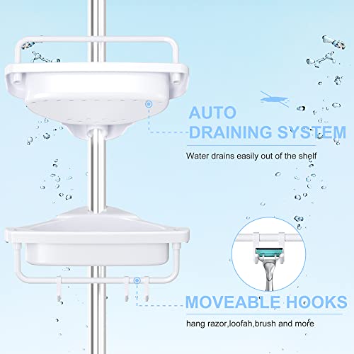 MOFAOTU Shower Caddy Corner, 4-Layer Shower Organizer, Rustproof Stainless Shower Shelves, Large Shower Storage and Shower Caddy Tension Pole, Drill Free Shower Rack, 55-117 Inch, White