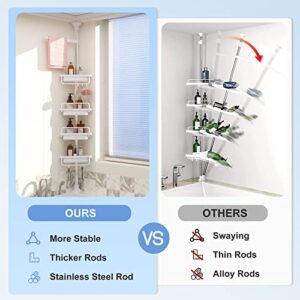 MOFAOTU Shower Caddy Corner, 4-Layer Shower Organizer, Rustproof Stainless Shower Shelves, Large Shower Storage and Shower Caddy Tension Pole, Drill Free Shower Rack, 55-117 Inch, White