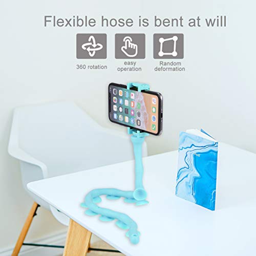 Mikikit Wall Flexible Home Holder,Lazy Tile, Stand Mount Desk for Support, Cup Sky- Blue Support Living Stents Clamp Motorcycle Worm Suction,Suction Kitchen Phone Room Sky-Blue Pillar