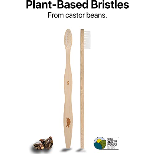 SeaTurtle Plant-Based Bristles, Bamboo Toothbrushes, Individually Sealed, Soft Nautral Toothbrush for Adults, 10 Pack