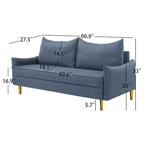 Hdxdkog Loveseat Sofa, 67'' Mid Century Modern Small Love Seats Furniture Comfy Couch for Living Room, Upholstered 2 Seater Sofa for Small Apartment (Navy Blue)