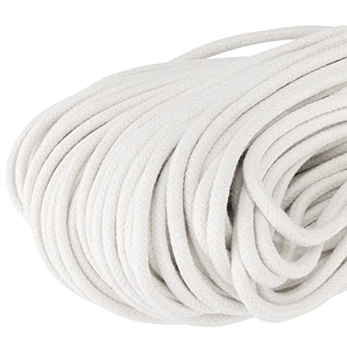 MOUYAT 328 Ft x 1/4 Inch Natural Cotton Rope, White Clothesline Cotton Cord, All Purpose Braided Cotton Cord Utility Rope for Clothes Hanging, Macrame, Plant Hanger, Knitting Crafts