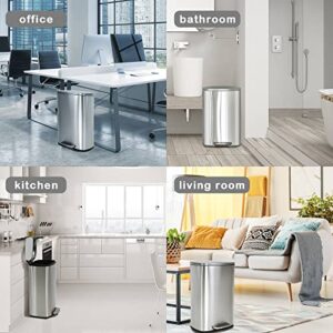 13 Gallon Kitchen Trash Can,Hands-Free Step Trash Can with Lid & Removable Inner Bucket, Garbage Can for Kitchen Living Room Bathroom Bedroom Office,Dog Proof Trash Can Stainless Steel Trash Can