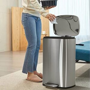 13 Gallon Kitchen Trash Can,Hands-Free Step Trash Can with Lid & Removable Inner Bucket, Garbage Can for Kitchen Living Room Bathroom Bedroom Office,Dog Proof Trash Can Stainless Steel Trash Can