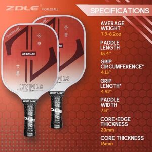 Zdle Pickleball Paddles Pickleball Set of 2, 16 mm Glass Fiber and Thicker Polypropylene Core,8 OZ Lightweight Pickleball Paddle Pickleball Rackets Pickle Ball Raquette Set of 2