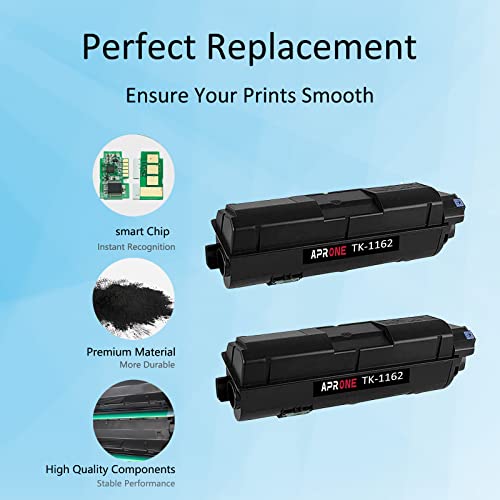 APRONE TK1162 TK-1162 Toner Cartridge Replacement for Kyocera TK-1162 1T02RY0US0 Use for ECOSYS P2040 P2040DW P2040DN Printer 7,200 Pages Extra High Capacity (Black,2-Pack)