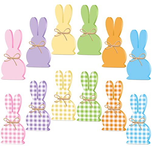 6 Pcs Easter/Spring Bunny Table Wooden Signs Bunny/Flower Shaped Easter Decor Wood Bunny Easter Office Decorations Farmhouse Wooden Decor Rabbit/Flower Shape Spring Decor with Rope (Stand Style)