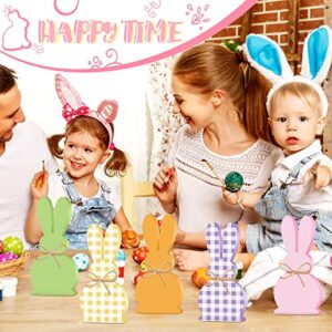 6 Pcs Easter/Spring Bunny Table Wooden Signs Bunny/Flower Shaped Easter Decor Wood Bunny Easter Office Decorations Farmhouse Wooden Decor Rabbit/Flower Shape Spring Decor with Rope (Stand Style)