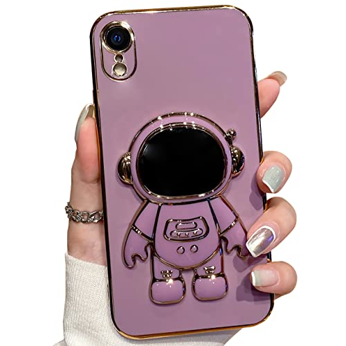 Rogsgic Astronaut Case for iPhone XR Cute Plating Phone Cases with Stand for Women Girls Soft TPU Camera Protective Shockproof Cover 6.1'' (Purple)