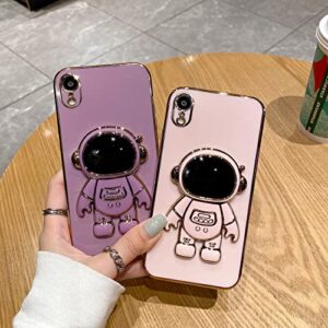 Rogsgic Astronaut Case for iPhone XR Cute Plating Phone Cases with Stand for Women Girls Soft TPU Camera Protective Shockproof Cover 6.1'' (Purple)