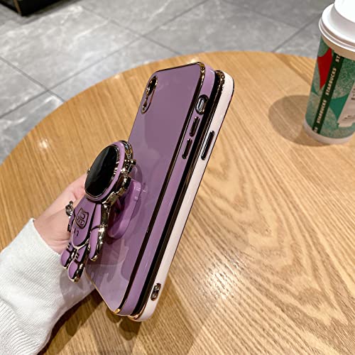 Rogsgic Astronaut Case for iPhone XR Cute Plating Phone Cases with Stand for Women Girls Soft TPU Camera Protective Shockproof Cover 6.1'' (Purple)