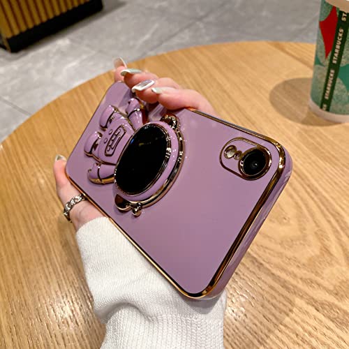 Rogsgic Astronaut Case for iPhone XR Cute Plating Phone Cases with Stand for Women Girls Soft TPU Camera Protective Shockproof Cover 6.1'' (Purple)