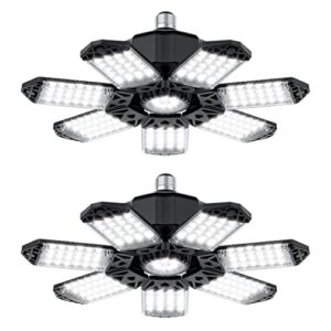 led garage lights - 175w garage lights ceiling led with 7 adjustable panels, 20000lm deformable led shop light for garage, basement, barn, high bay light, support e26/e27 screw socket (2 pack)