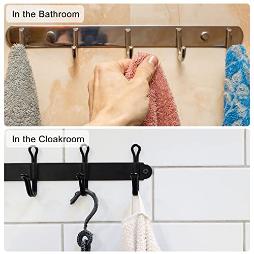 uxcell Wall Hooks Racks, No Drilling Wall Mounted Hook Rail Wall Hangers with 6 Hooks for Hanging Bedroom Bathroom Black 2Pcs