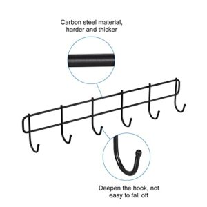 uxcell Wall Hooks Racks, No Drilling Wall Mounted Hook Rail Wall Hangers with 6 Hooks for Hanging Bedroom Bathroom Black 2Pcs