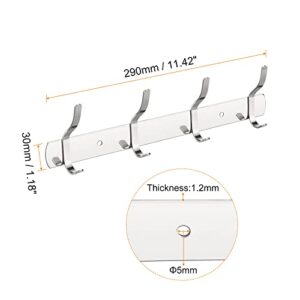 uxcell Coat Hook Rack, Stainless Steel Wall Mounted Coat Rack with 4 Hooks Hook Rail Wall Hangers for Hanging Bedroom Bathroom Silver