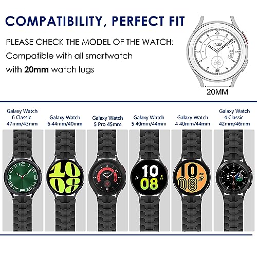 WINGLE for Galaxy Watch 5 Band Pro 45mm 44mm, Galaxy Watch 6 Band Classic 47mm 43mm 44mm 40mm, Samsung Galaxy Watch 4 Band Classic 46mm 42mm for Men Galaxy Watch 3/Gear S2 20mm Metal Bands, Black