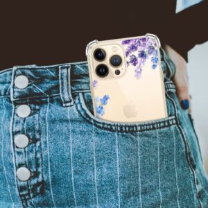 YOYORI iPhone 14 Pro Case with Screen Protector, Flower Pattern Design, Floral Clear Women Phone Case Shockproof Protective Soft TPU Bumper Cover 6.1 Inch 2022 (Lavender/Purple)