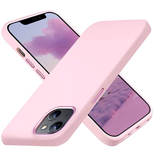 Ownest Compatible for iPhone 13 Case and iPhone 14 Case 6.1 Inch with Slim Silicone Shockproof Protective Phone Case for iPhone 13/iPhone 14 with [Soft Touch Microfiber Lining]-Light Pink