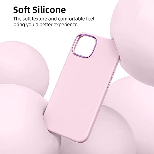 Ownest Compatible for iPhone 13 Case and iPhone 14 Case 6.1 Inch with Slim Silicone Shockproof Protective Phone Case for iPhone 13/iPhone 14 with [Soft Touch Microfiber Lining]-Light Pink