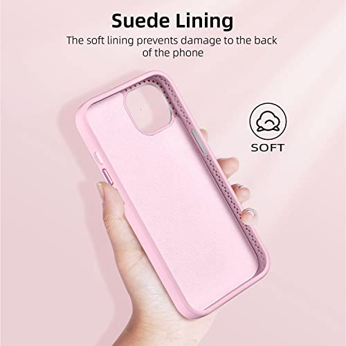 Ownest Compatible for iPhone 13 Case and iPhone 14 Case 6.1 Inch with Slim Silicone Shockproof Protective Phone Case for iPhone 13/iPhone 14 with [Soft Touch Microfiber Lining]-Light Pink