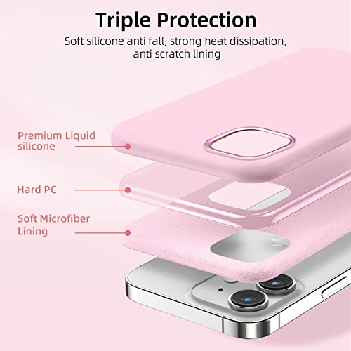 Ownest Compatible for iPhone 13 Case and iPhone 14 Case 6.1 Inch with Slim Silicone Shockproof Protective Phone Case for iPhone 13/iPhone 14 with [Soft Touch Microfiber Lining]-Light Pink