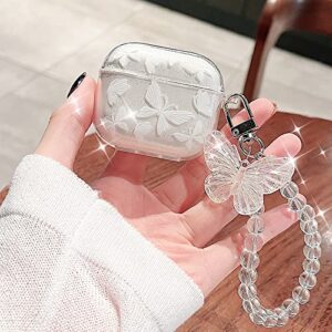 Srddty Compatible with AirPods Pro 2 Case Cute Clear Glitter, Shockproof Soft TPU Protective Case Cover for Girls Women with Keychain Designed for AirPod Pro 2nd Generation 2022, Butterfly