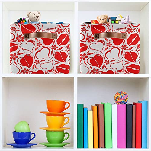 Foldable Storage Basket, Cube Organizer Bins Valentines Day Cube Bag Dual Handles for Closet Shelf