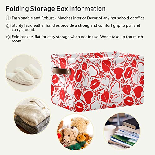 Foldable Storage Basket, Cube Organizer Bins Valentines Day Cube Bag Dual Handles for Closet Shelf