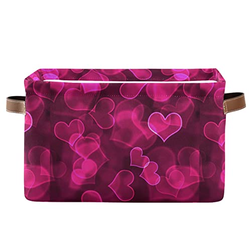 Foldable Storage Basket, Cube Organizer Bins Hot Pink Heart Cube Bag Dual Handles for Closet Shelf