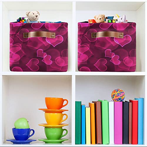 Foldable Storage Basket, Cube Organizer Bins Hot Pink Heart Cube Bag Dual Handles for Closet Shelf