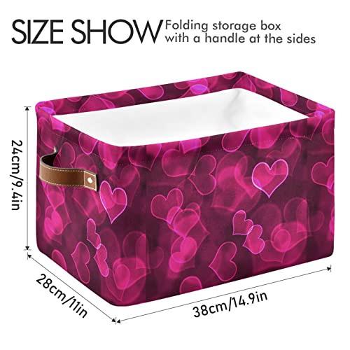 Foldable Storage Basket, Cube Organizer Bins Hot Pink Heart Cube Bag Dual Handles for Closet Shelf