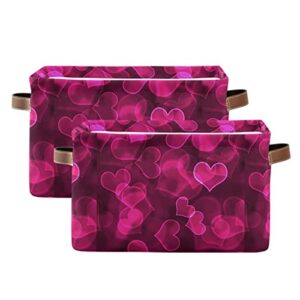 Foldable Storage Basket, Cube Organizer Bins Hot Pink Heart Cube Bag Dual Handles for Closet Shelf