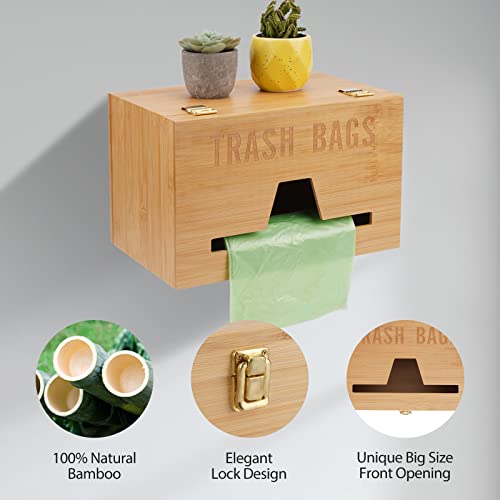 ZZYZSFUS Trash Bag Dispenser For Plastic Bags, Garbage Bag Organizer Roll Holder Under Sink, Bamboo Wall Mounted Trash Bag Organizer for Cabinet Kitchen Countertop - Large