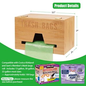 ZZYZSFUS Trash Bag Dispenser For Plastic Bags, Garbage Bag Organizer Roll Holder Under Sink, Bamboo Wall Mounted Trash Bag Organizer for Cabinet Kitchen Countertop - Large