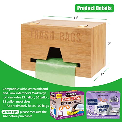 ZZYZSFUS Trash Bag Dispenser For Plastic Bags, Garbage Bag Organizer Roll Holder Under Sink, Bamboo Wall Mounted Trash Bag Organizer for Cabinet Kitchen Countertop - Large