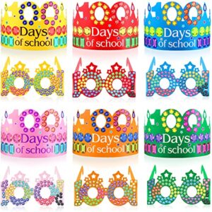 48 pcs 100 days of school party supplies 100th day of school crown bulk rhinestone star eyewear glasses and crowns 100 days school paper party hats and eyeglasses for kids school classroom decoration