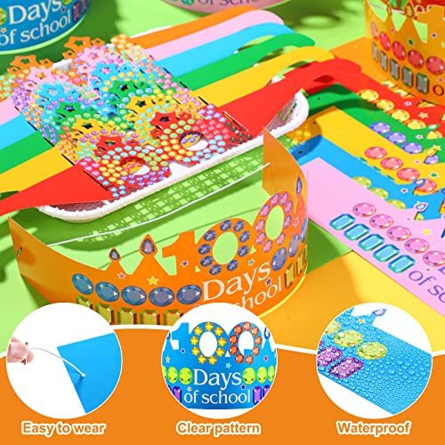 48 Pcs 100 Days of School Party Supplies 100th Day of School Crown Bulk Rhinestone Star Eyewear Glasses and Crowns 100 Days School Paper Party Hats and Eyeglasses for Kids School Classroom Decoration