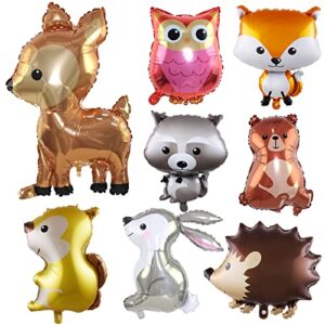 animal balloons, 8 giant balloons(20-30in) rabbit, bear, hedgehog, fox, raccoon, owl, squirrel jungle party decorations balloons kit