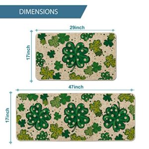 Artoid Mode Clover Shamrock Welcome Decorative Kitchen Mats Set of 2, Home Party Low-Profile Home Kitchen Rugs - 17x29 and 17x47 Inch