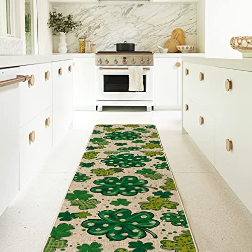 Artoid Mode Clover Shamrock Welcome Decorative Kitchen Mats Set of 2, Home Party Low-Profile Home Kitchen Rugs - 17x29 and 17x47 Inch