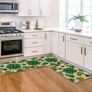 Artoid Mode Clover Shamrock Welcome Decorative Kitchen Mats Set of 2, Home Party Low-Profile Home Kitchen Rugs - 17x29 and 17x47 Inch