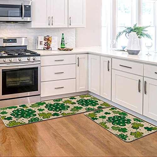 Artoid Mode Clover Shamrock Welcome Decorative Kitchen Mats Set of 2, Home Party Low-Profile Home Kitchen Rugs - 17x29 and 17x47 Inch