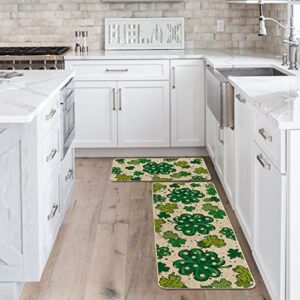 Artoid Mode Clover Shamrock Welcome Decorative Kitchen Mats Set of 2, Home Party Low-Profile Home Kitchen Rugs - 17x29 and 17x47 Inch