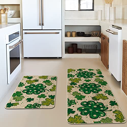 Artoid Mode Clover Shamrock Welcome Decorative Kitchen Mats Set of 2, Home Party Low-Profile Home Kitchen Rugs - 17x29 and 17x47 Inch