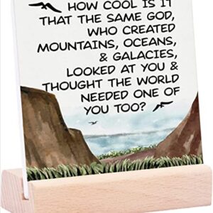 Umbrine Same God of Creation- Thought We Needed You Inspirational Quote Spiritual Desk Decor Ceramic Table Plaque with Wooden Stand Desk Decorations for Living Room Bedroom Home Decor