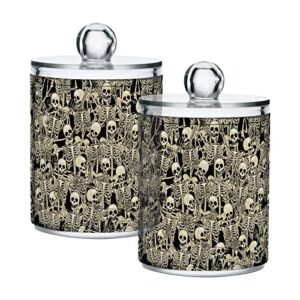 alaza gothic skull skeleton qtip holder organizer dispenser for cotton ball, cotton swab, cotton round pads, floss,bathroom canisters storage organizer, vanity makeup organizer,2pack